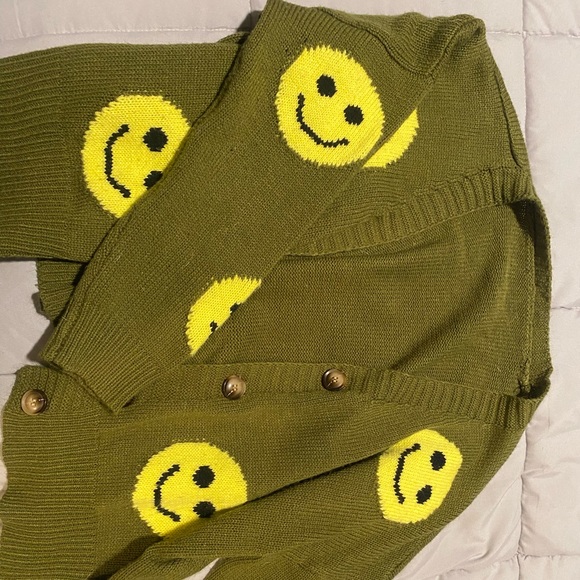 Sweaters | Green Smiley Face Cardigan | Poshmark